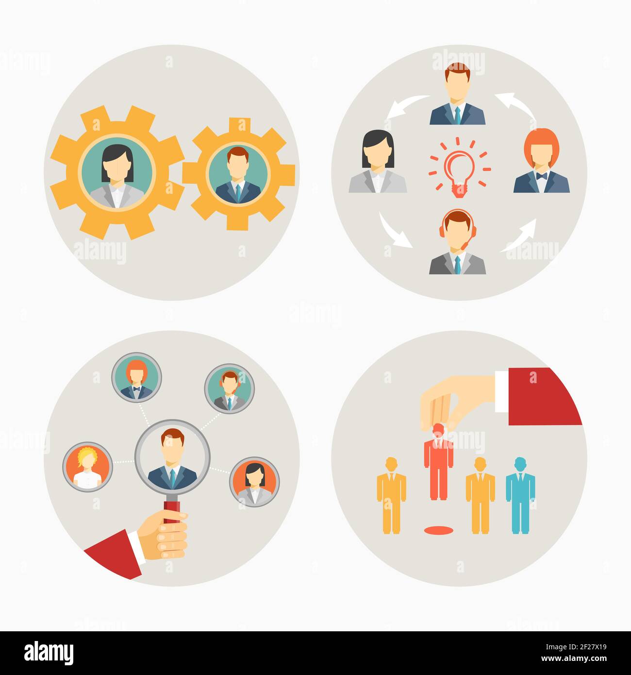 Set of vector business people and staff icons in circles depicting a ...