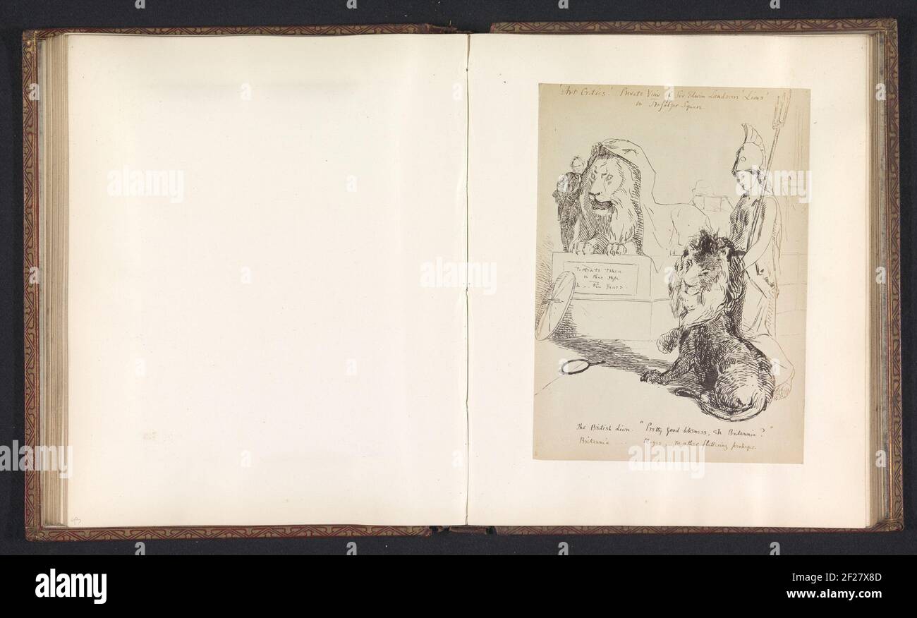 Photo production of a drawing, representing the British lion and Lady ...