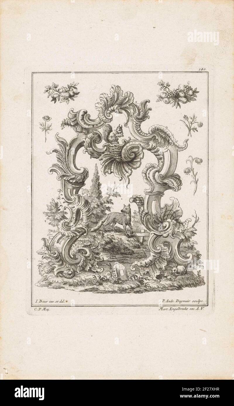 Rocaille met zoogdieren en vruchten; De vier elementen.The Earth ...