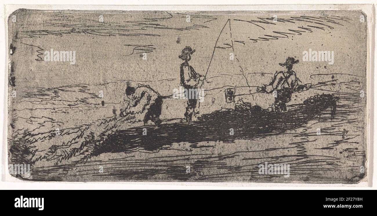 Boat with three fishermen Stock Photo - Alamy