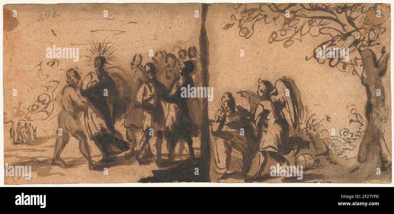 The unbelieving Thomas and Hagar and the angel in the desert Stock ...