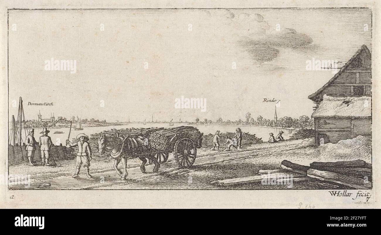 River face from a timber yard on RheinkSsel and Rheindorf.The Print is ...