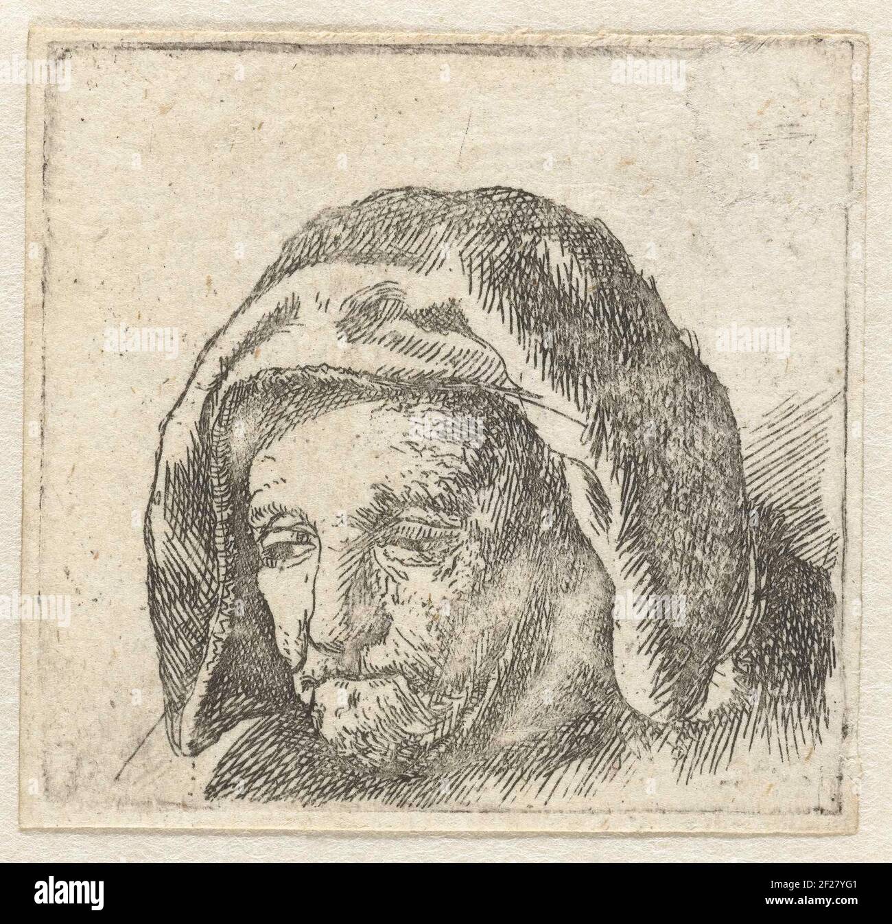 Rembrandt's mother with a headscarf, look downwardly: only the head ...