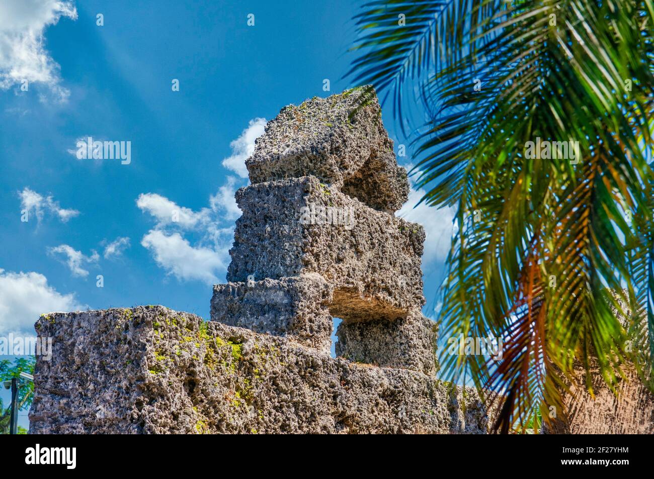 The stone carved north wall of the mysterious Coral Castle located ...