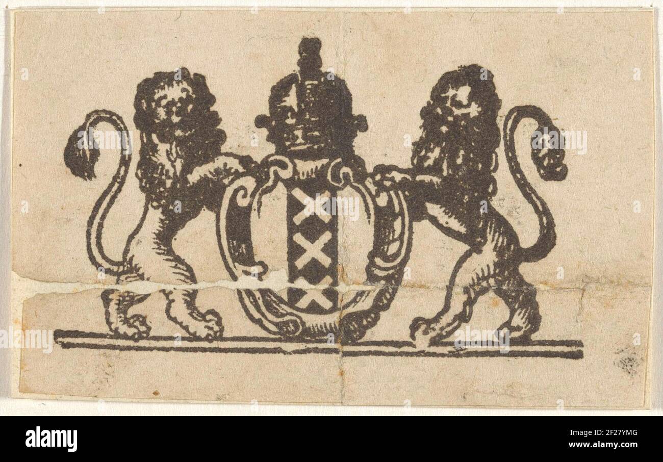 Vignet met het wapen van de stad Amsterdam.The coat of arms of the city ...