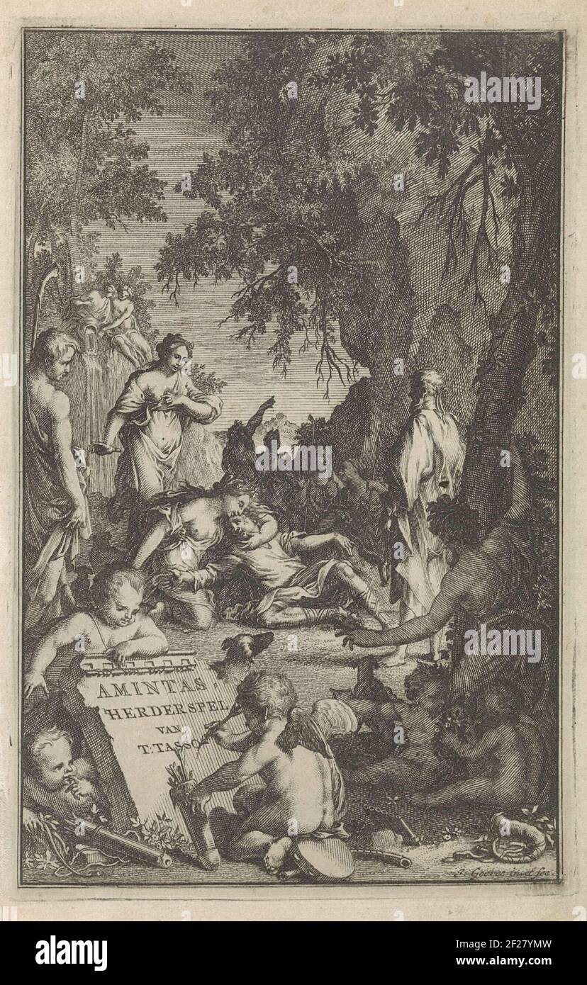 The Nymph Sylvia has her beloved aminta in her arms. She cries at his ...