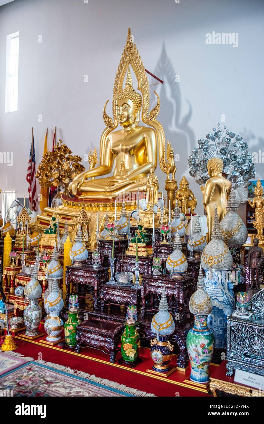 The altar area inside the Thai Buddhist Temple, Wat Buddharangsi of ...