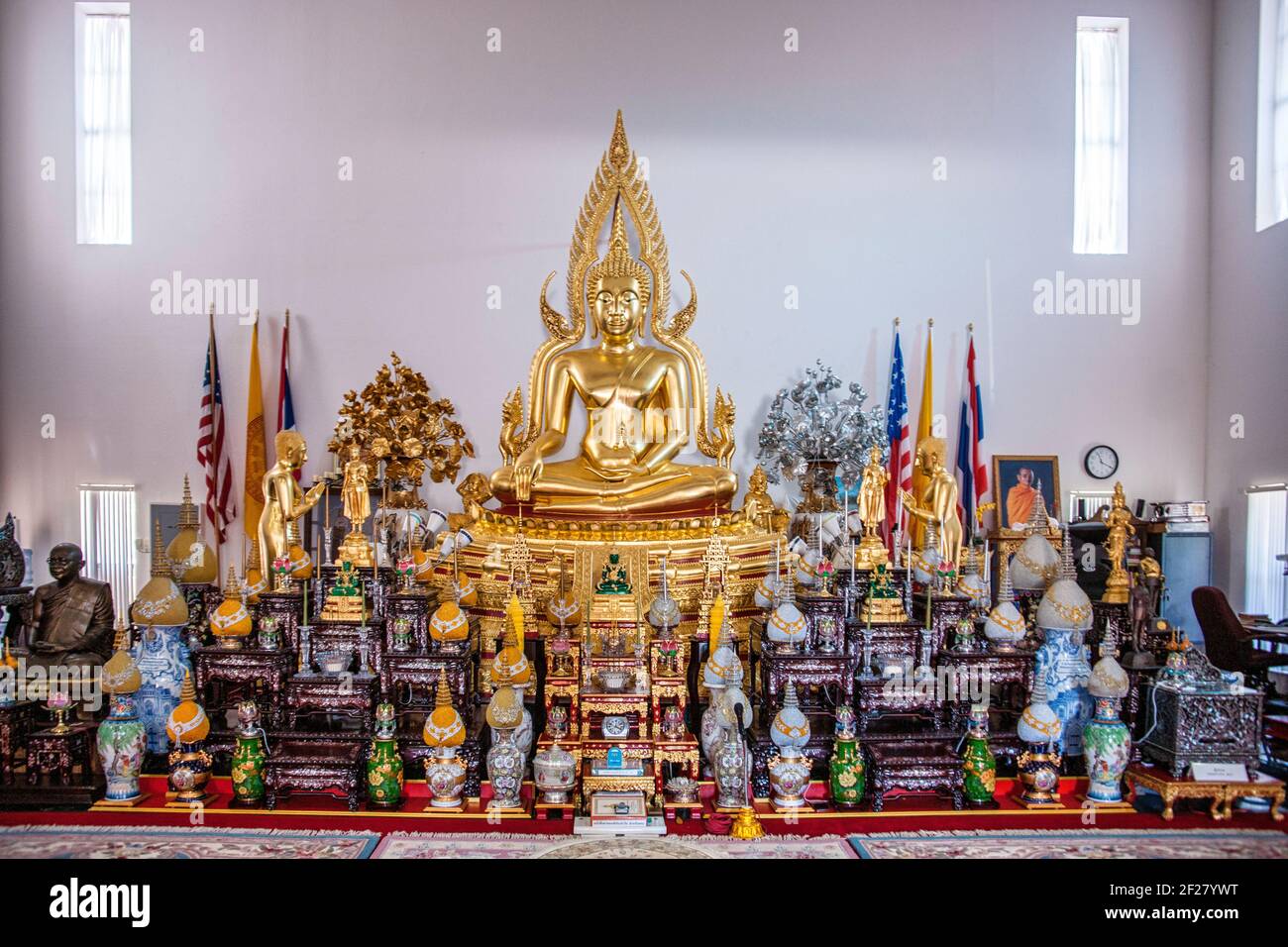 The altar area inside the Thai Buddhist Temple, Wat Buddharangsi of ...