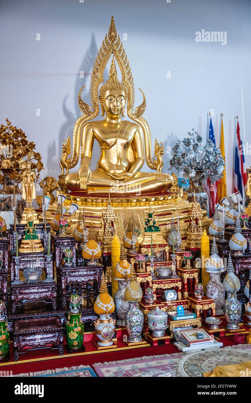 The altar area inside the Thai Buddhist Temple, Wat Buddharangsi of ...