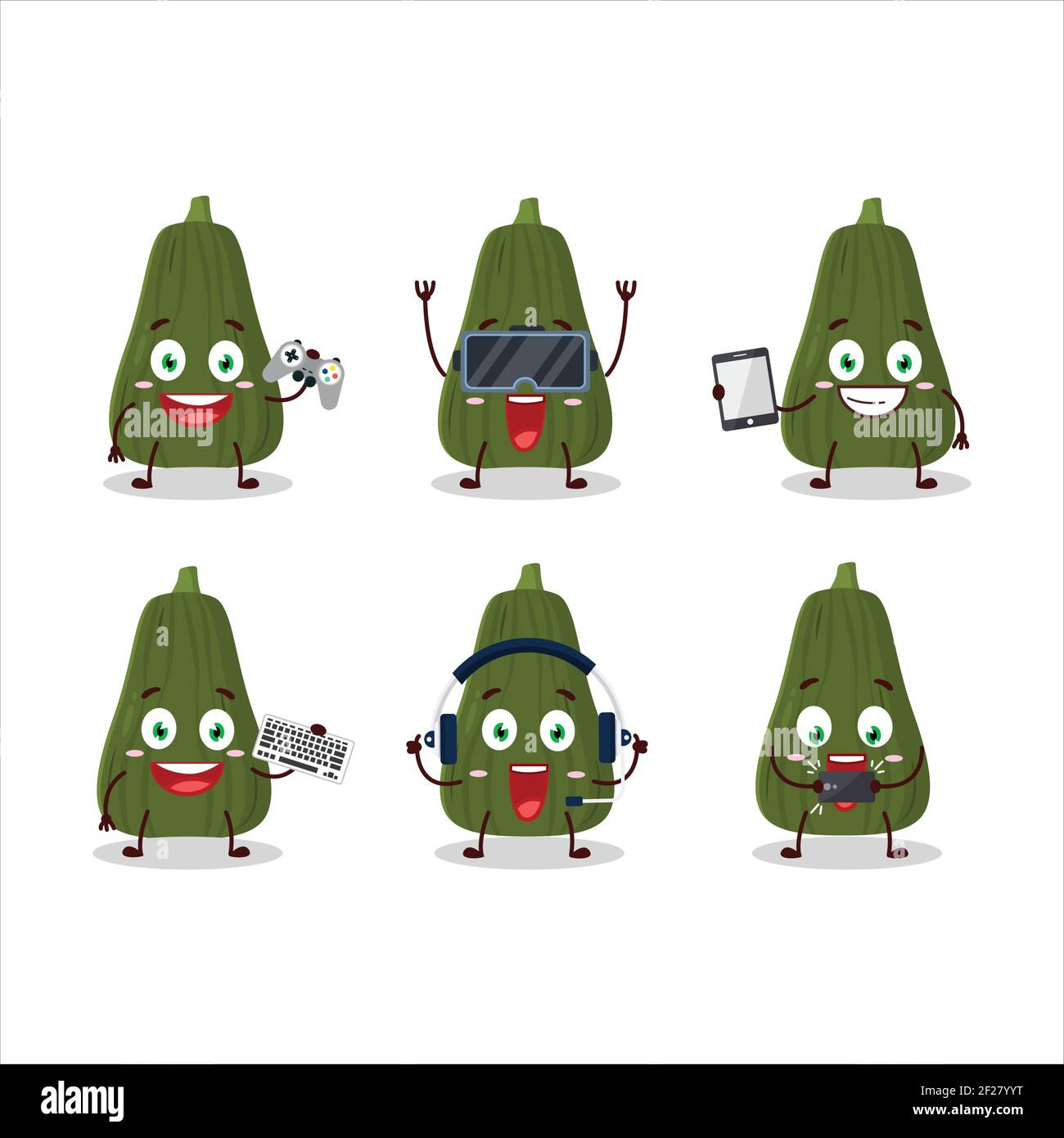 Squash cartoon character are playing games with various cute emoticons ...