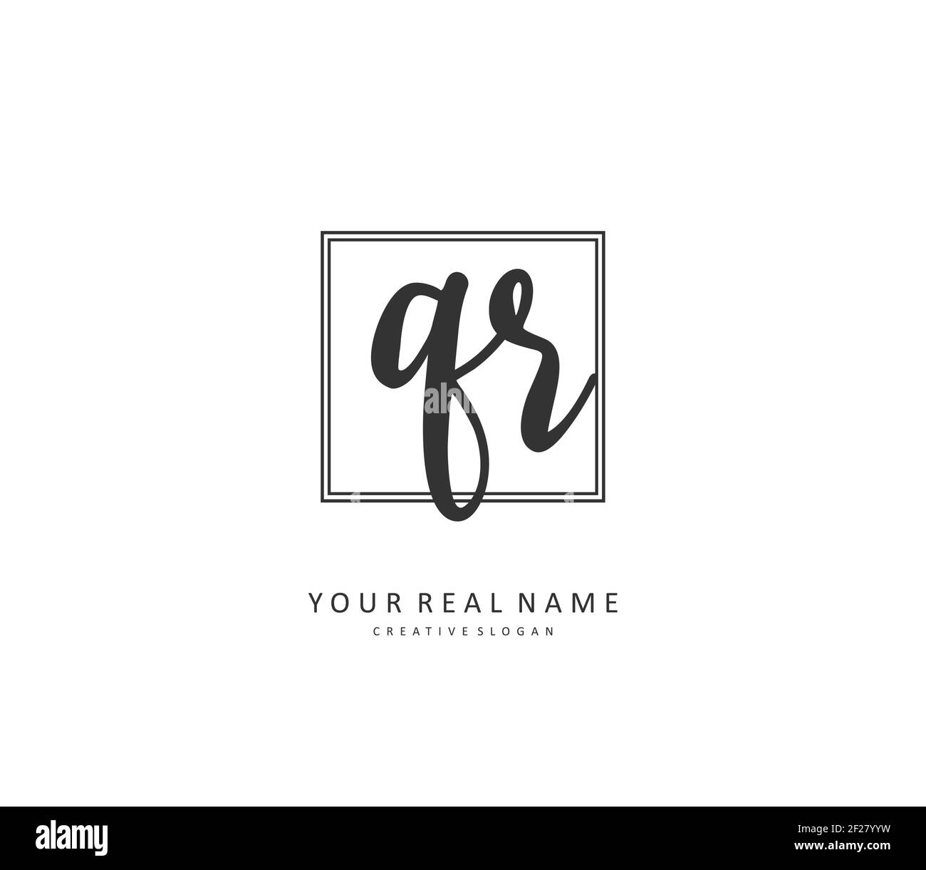 QR Initial letter handwriting and signature logo. A concept handwriting ...
