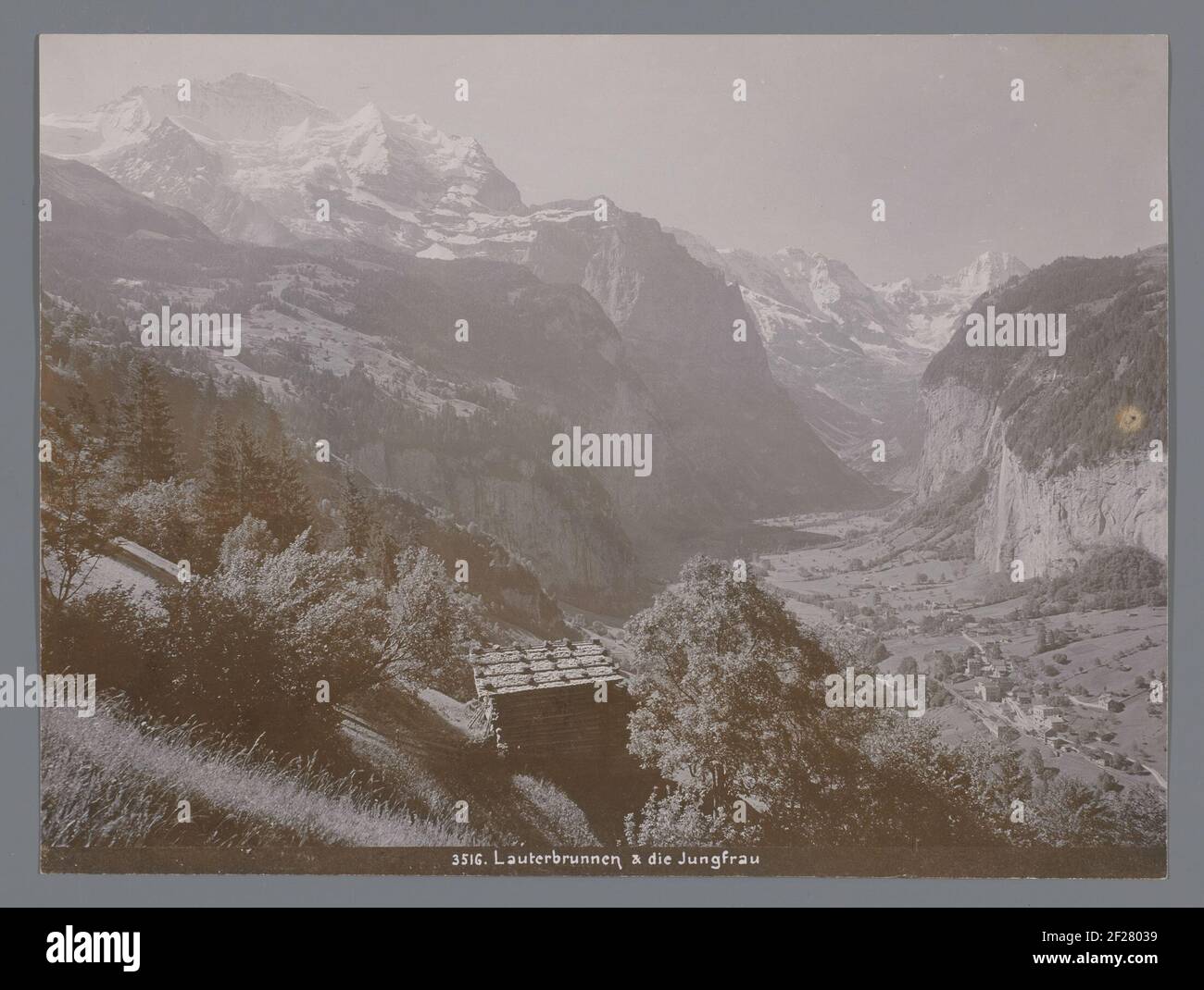 Face over the Lauterbrunnendal with the village of Lauterbrunnen in the ...