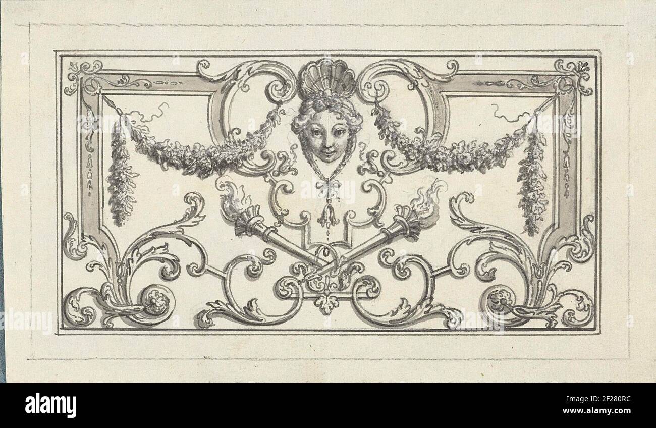 Panel filling with mask and two torches. Design for a print Stock Photo ...