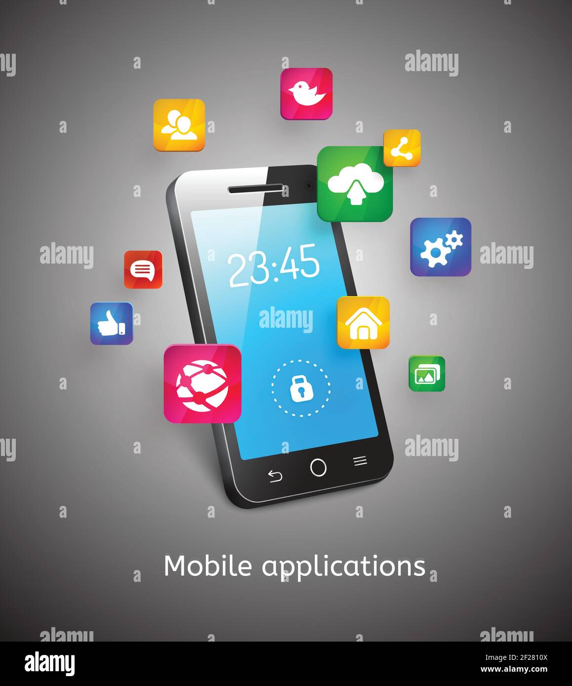Vector 3d smartphone with clouds and application app icons Stock Vector ...