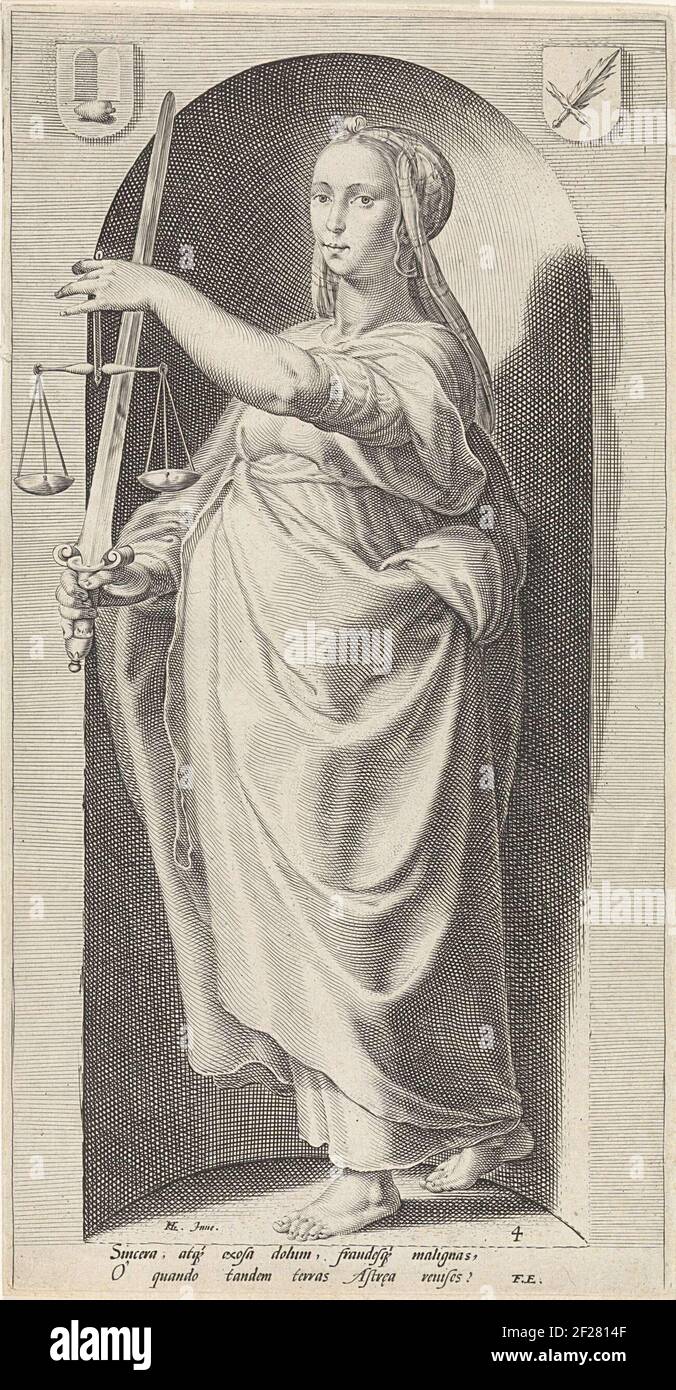 Personification of justice, with scales and sword, standing in NIS ...