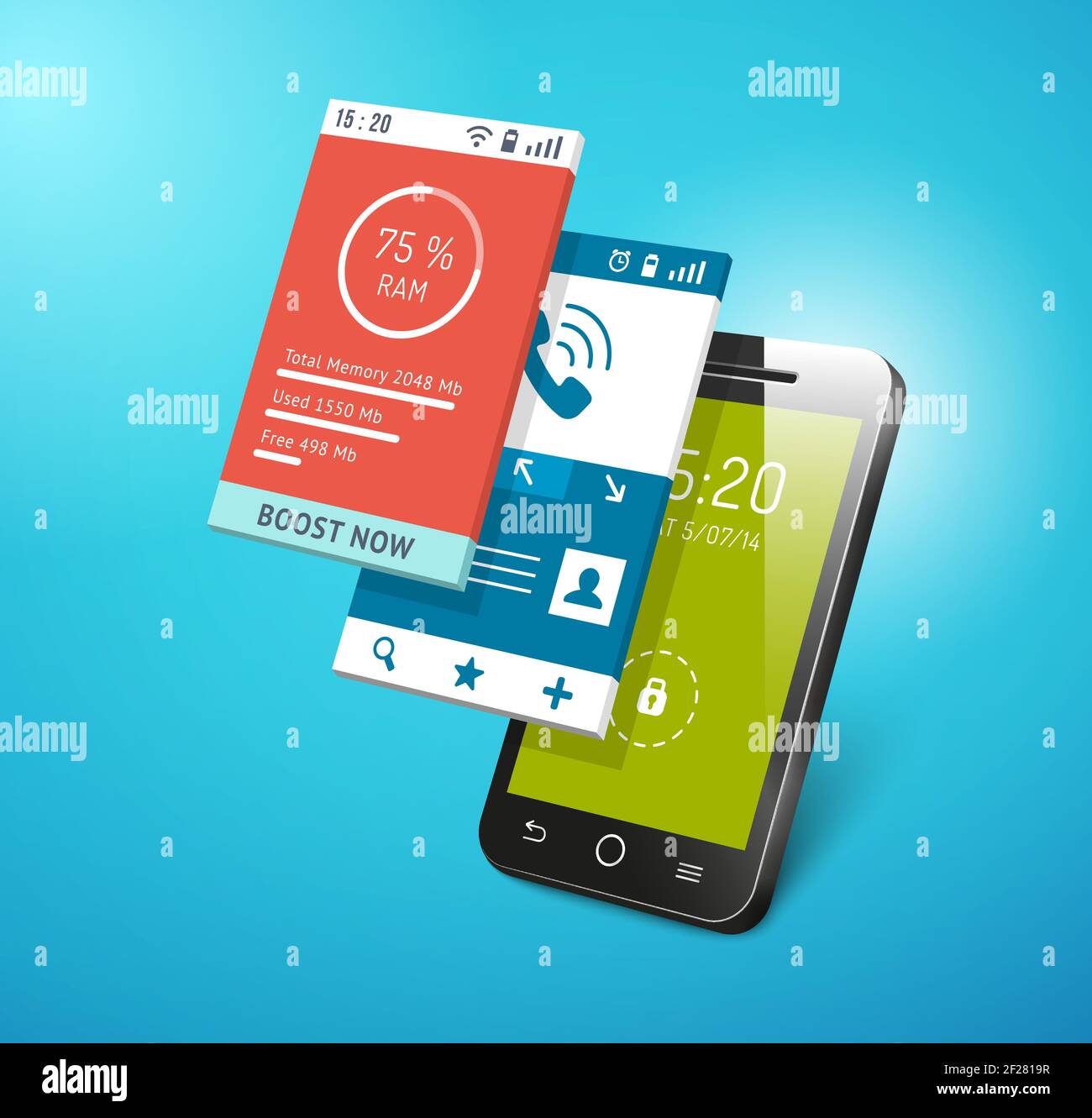 Application on smartphone screen. Different apps interfaces on display ...