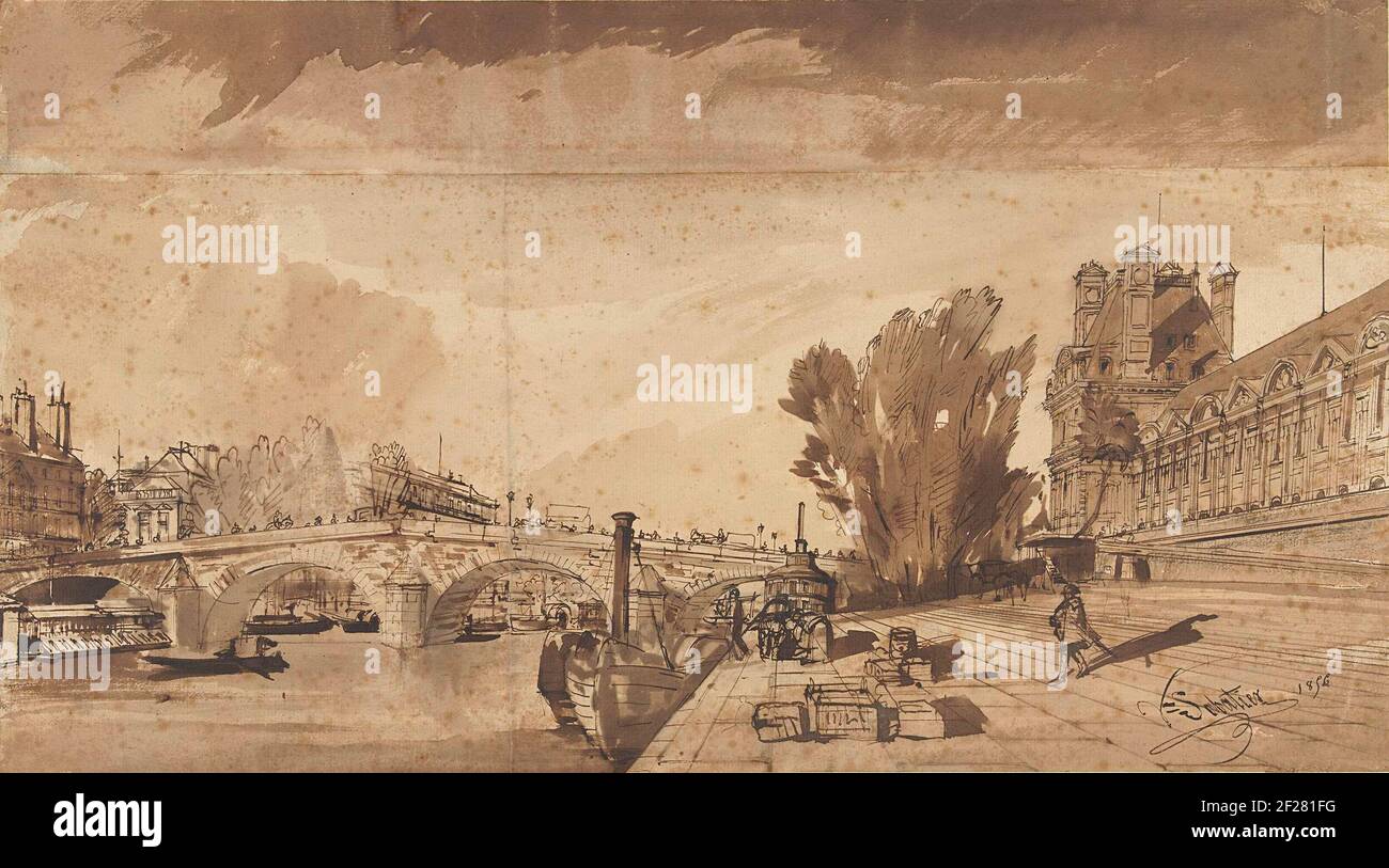 The Seine and the Pont Royal; On the right the Pavillon de Flore and a ...