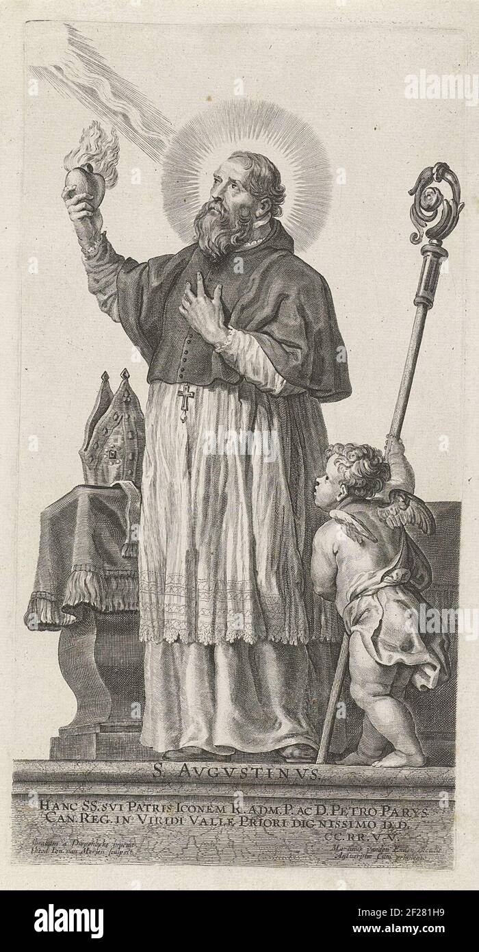 The sacred and church father Augustine with a burning heart in his hand ...