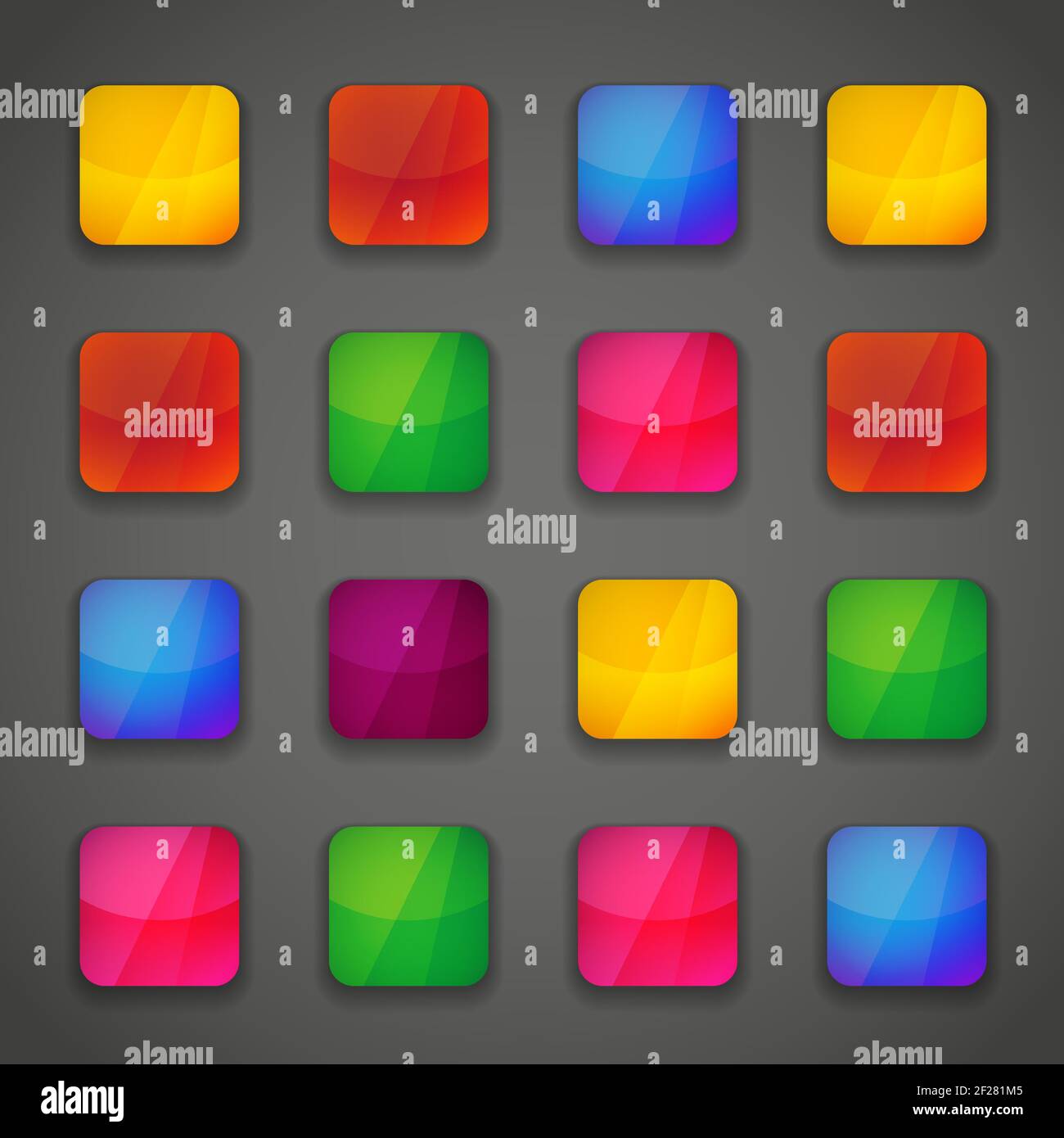Set of colorful square button icons for your design in vivid bright ...