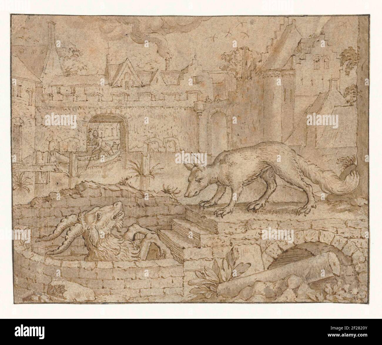 Fabel of the fox and the goat. Copy to the illustration of Marcus ...