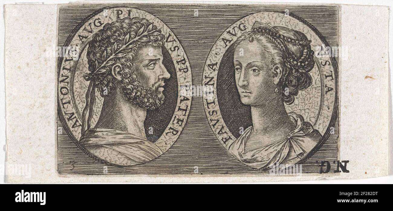 Antoninus Pius en Faustina.Two medallions with the portrait of Emperor ...