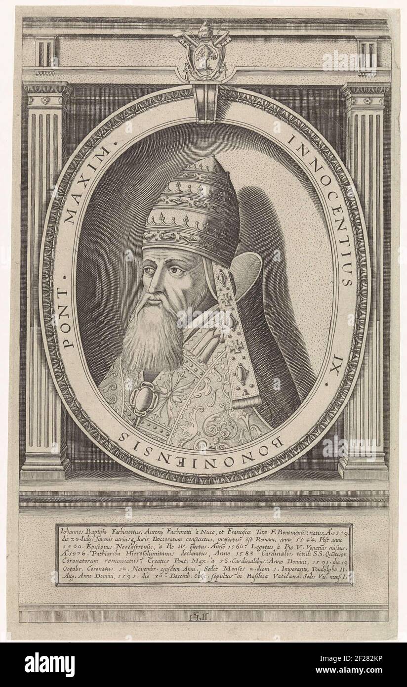 Portrait of Pope Innocent IX dressed in the papal robe, headed the head ...