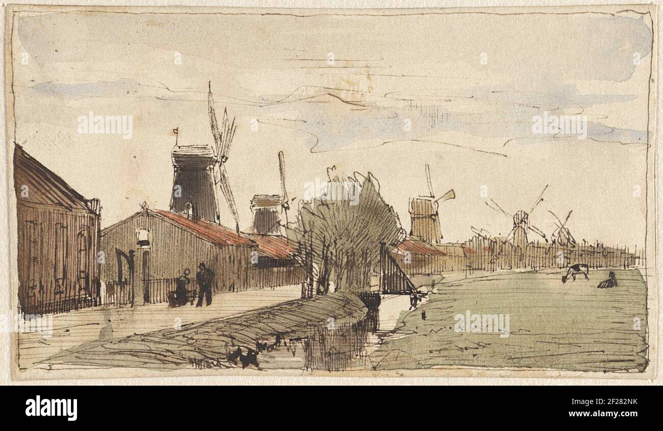 Landscape with mills Stock Photo - Alamy