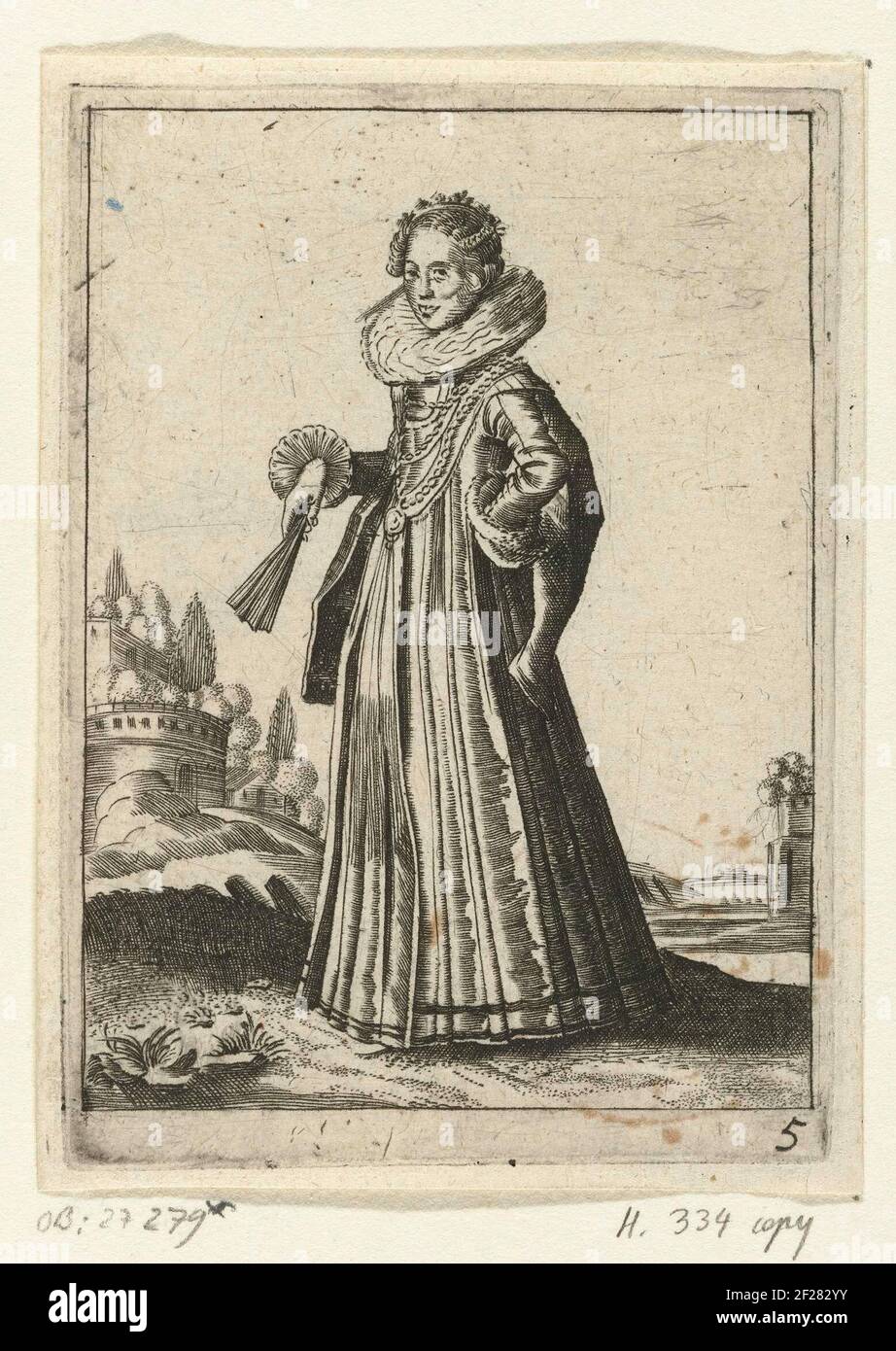Elegant lady with wide folding carrot; Trading force of Dutch noble ...