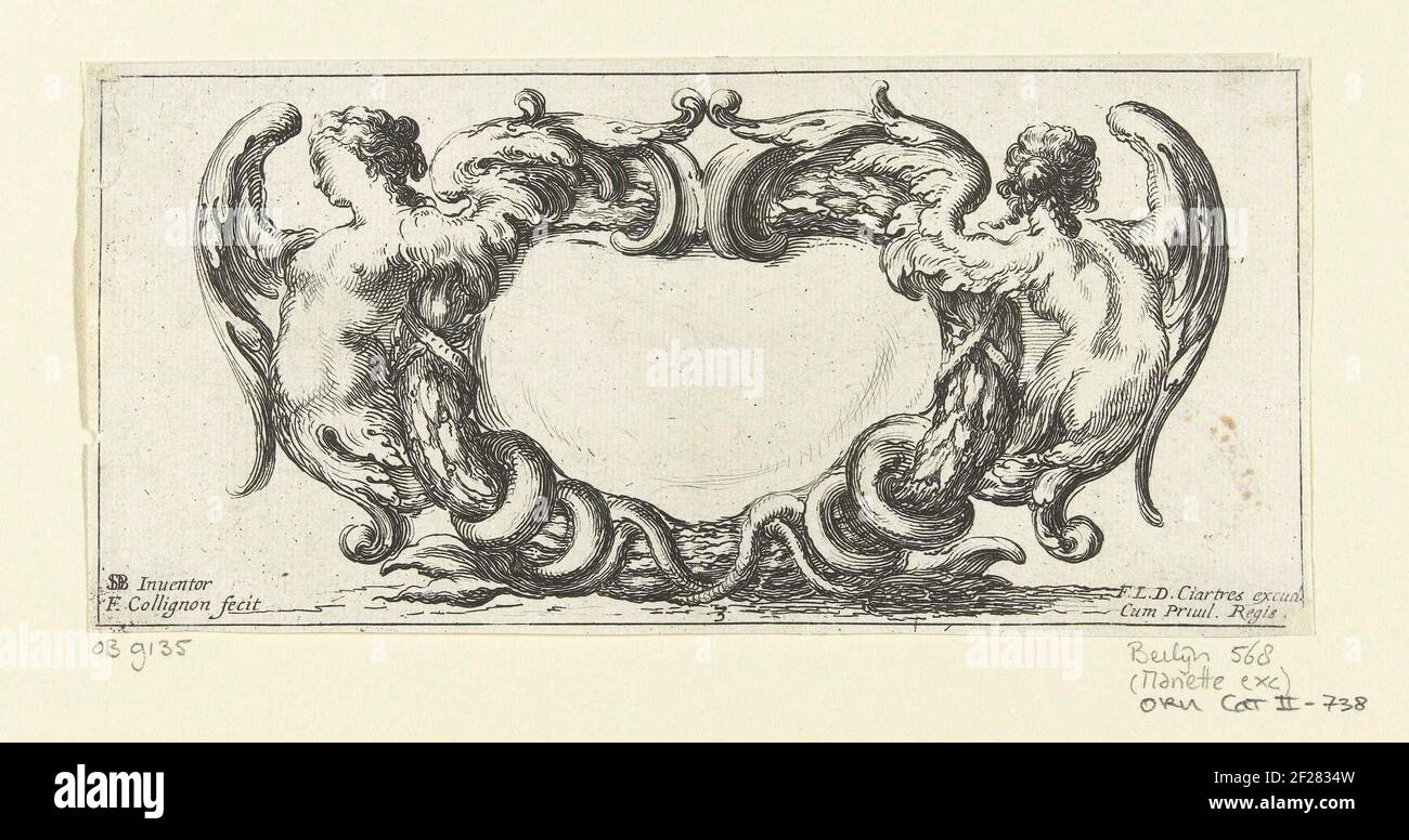 Cartouche with two winged women; Cartouches.The Body of Both Women Runs ...