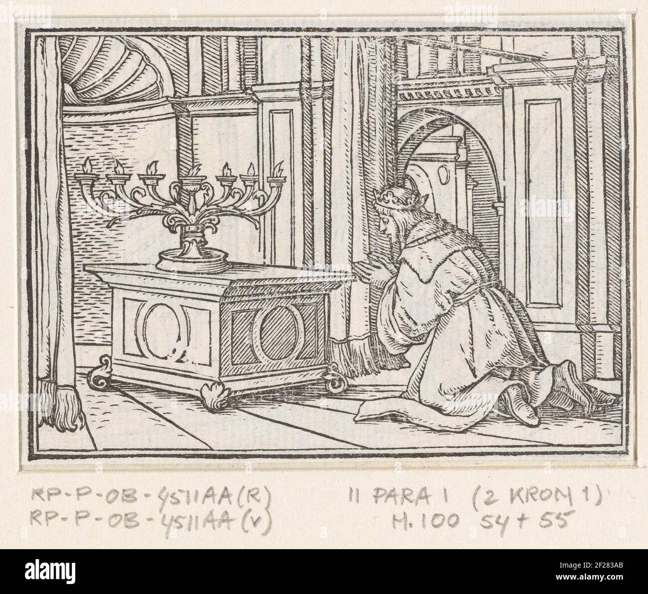 Salomo bidt om wijsheid.Solomon kneels praying for the ark of the ...