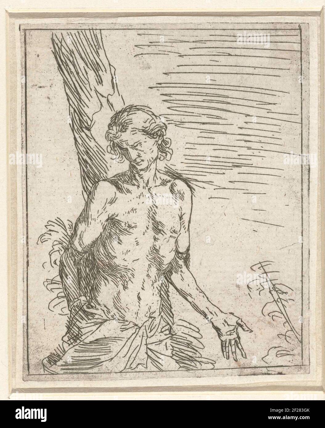 Saint Sebastiaan.The Saint Sebastiaan, halvened, against a tree Stock ...