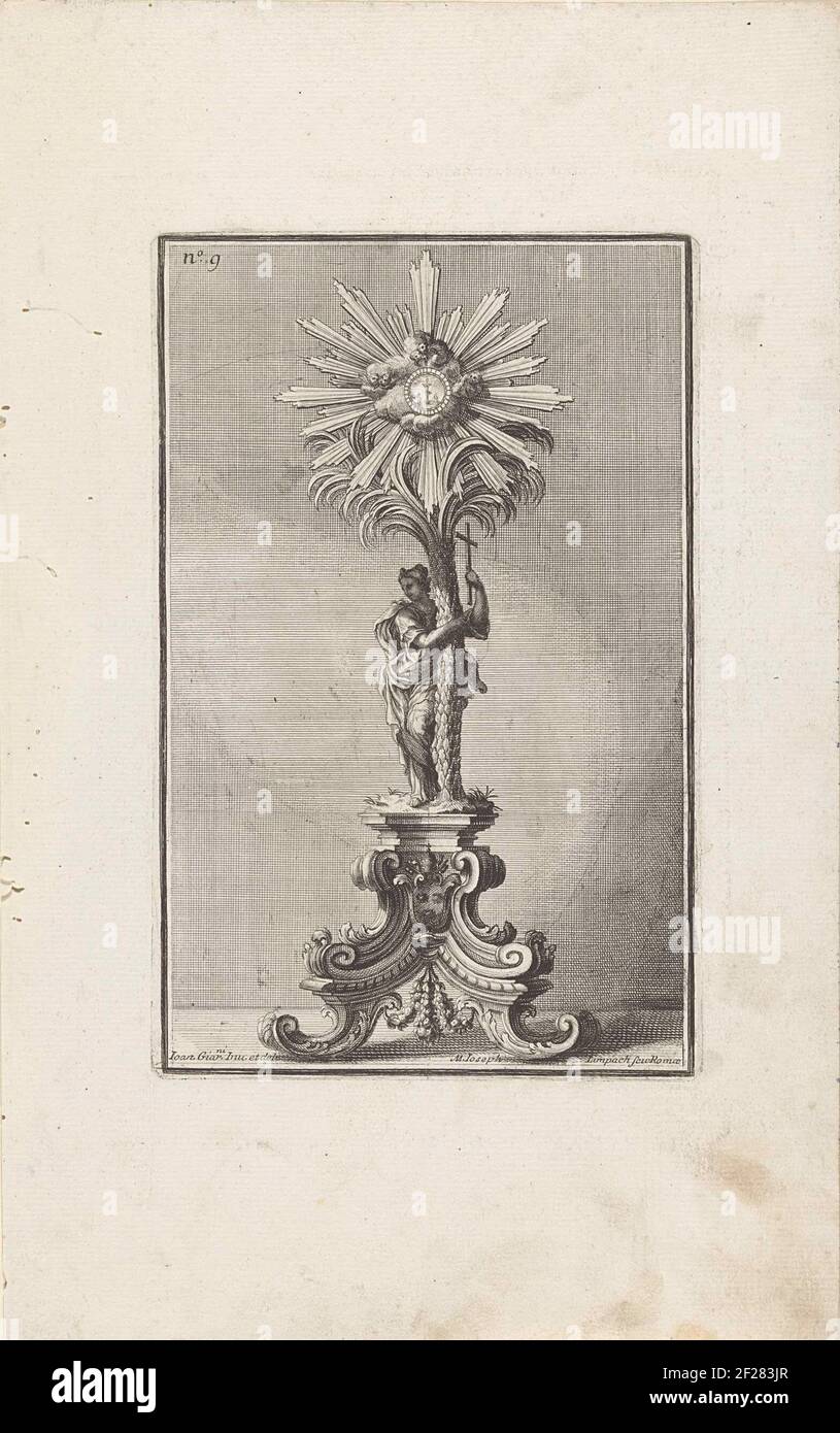 Relic holder with crucifixion scene and woman with cross under palm ...