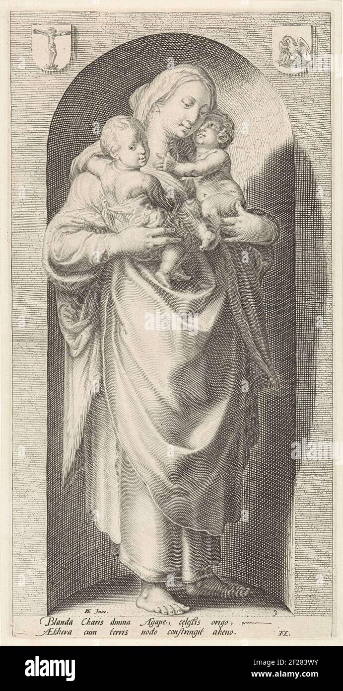 Personification of love, with two children on the arm, standing in NIS ...