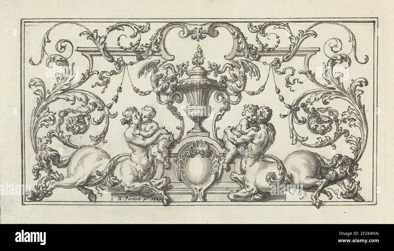 Panel filling with two centaurs and vase. Design for a print Stock ...