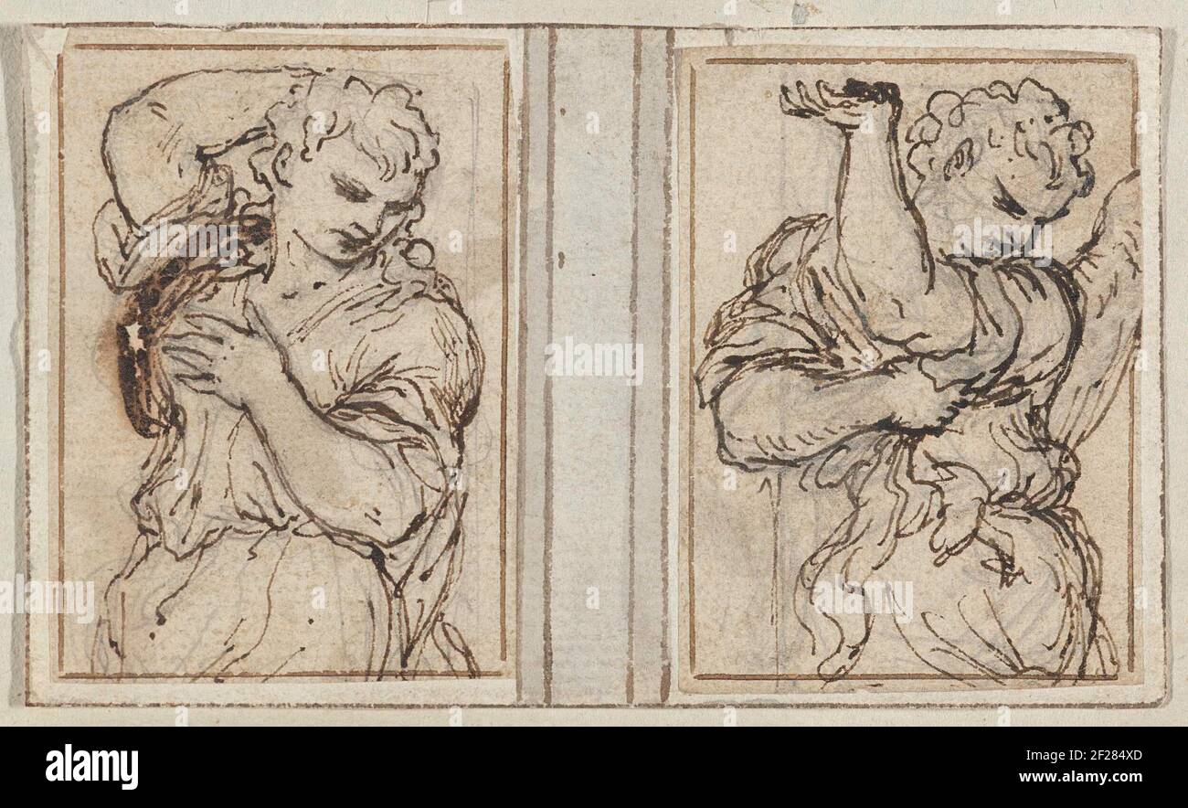 Twee figuren ten halve lijve.Two drawings on one sheet. The second ...