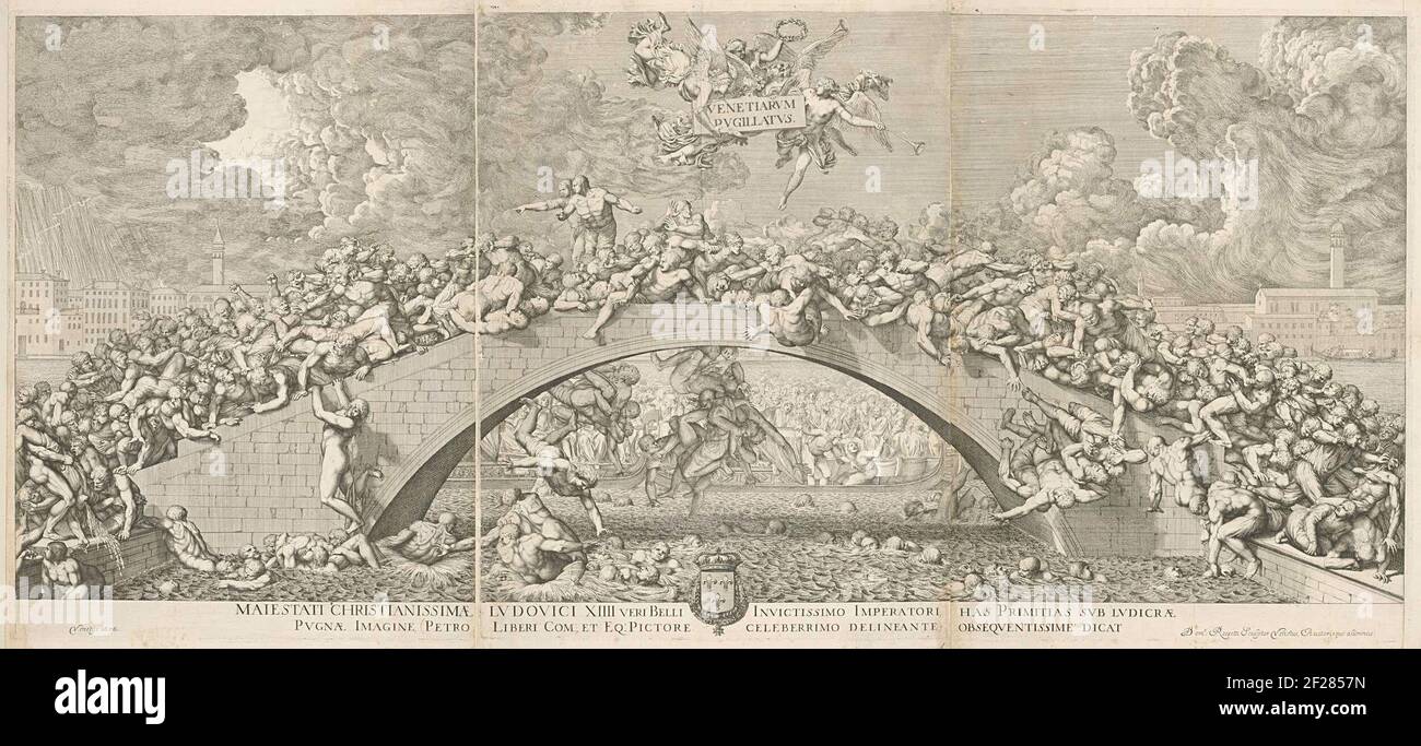 Fight on bridge in Venice.A Large Litter Men in Battle on a Bridge in ...