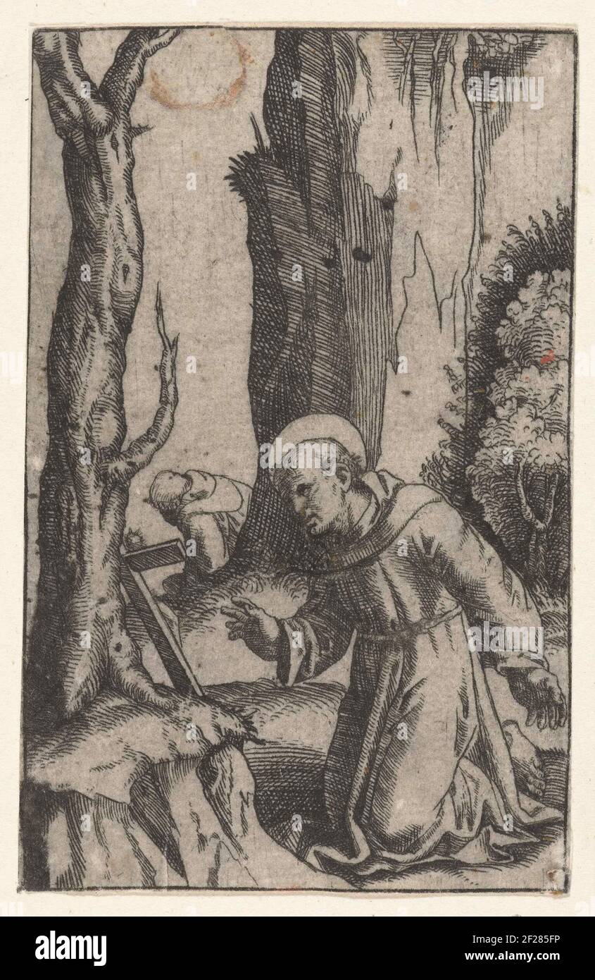 Saint Francis of Assisi kneeling for crucifix Stock Photo - Alamy