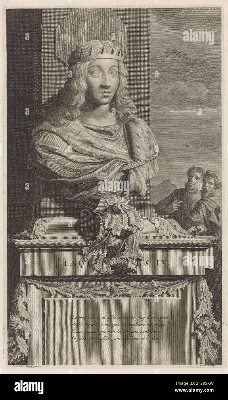 Sculpted bust of Jacobus IV from Scotland. Print from a series of seven ...