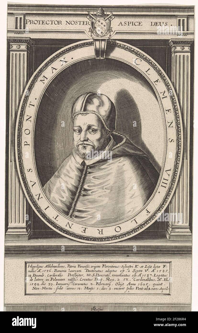 Portrait of Pope Clemens VIII dressed in the papal robe, headed the ...