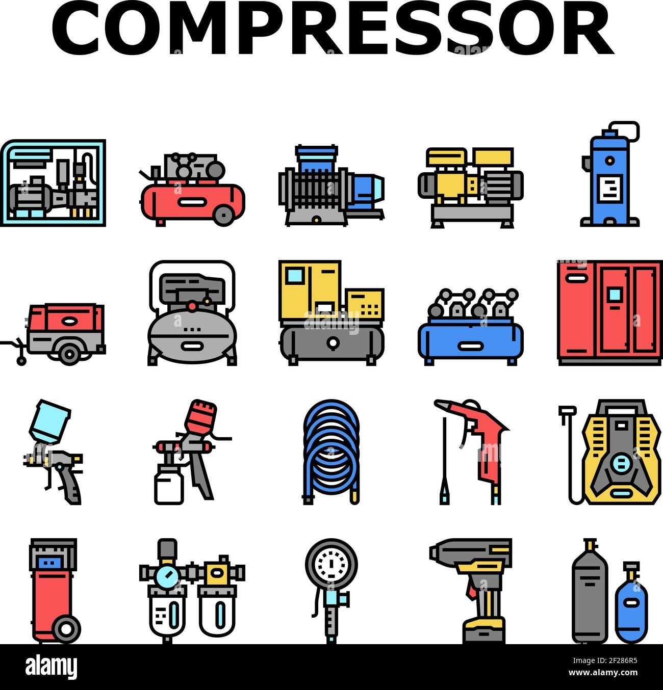 Air Compressor Tool Collection Icons Set Vector Stock Vector Image ...
