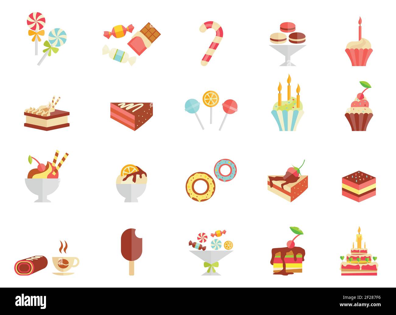 Cake candy and ice cream icons with assorted slices and wedges of cake ...