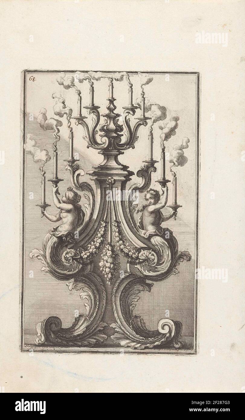 Candlestick with two women finish in leaf ornament; Various ...