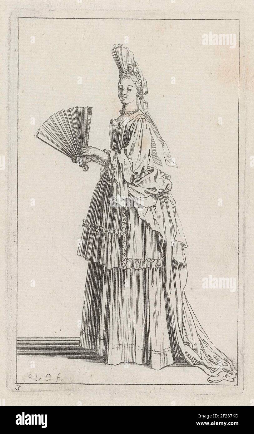Lady with Fontange, open impeller in hand, to the left; Figures a la ...