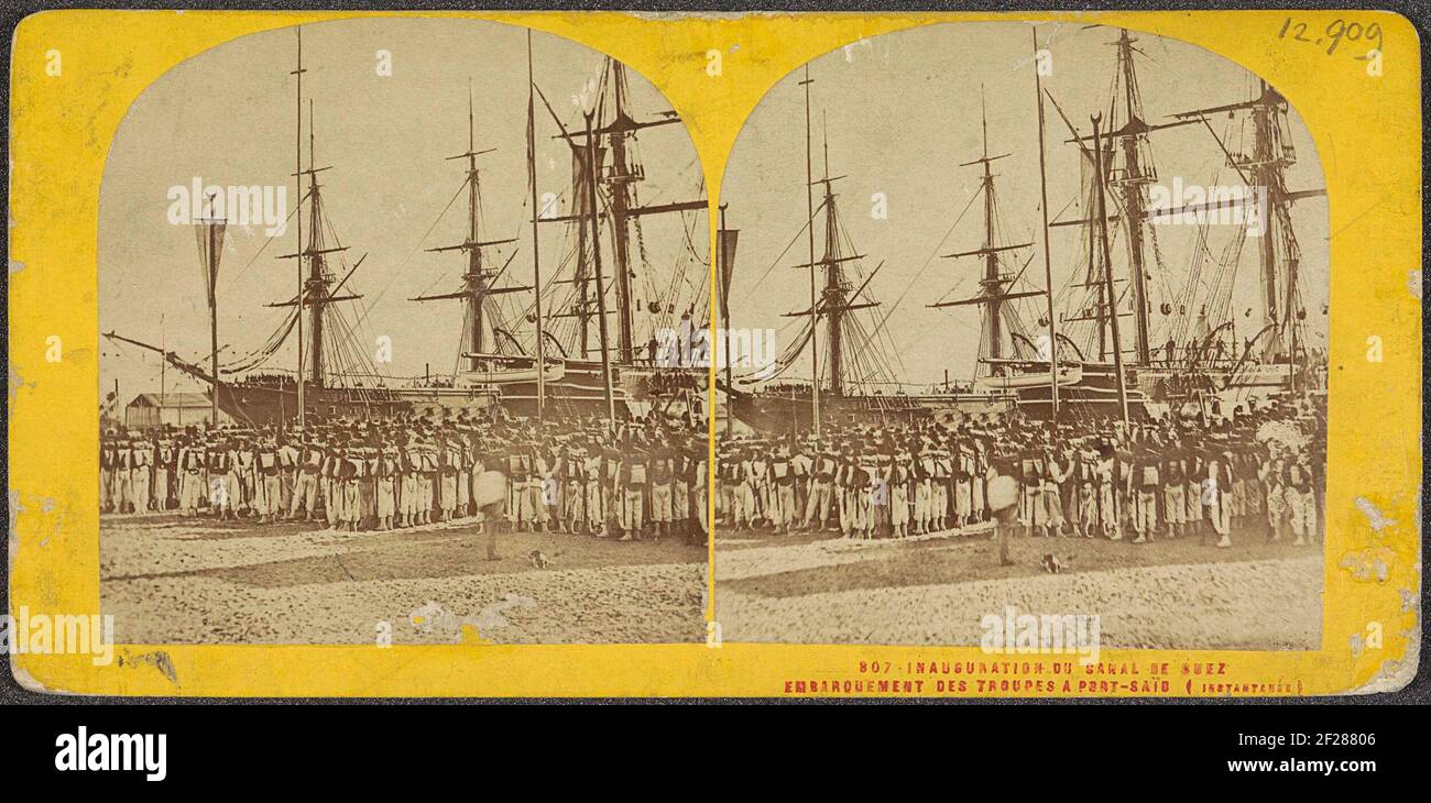 Inauguration of the Suez Canal, boarding the troops in Port-Said ...