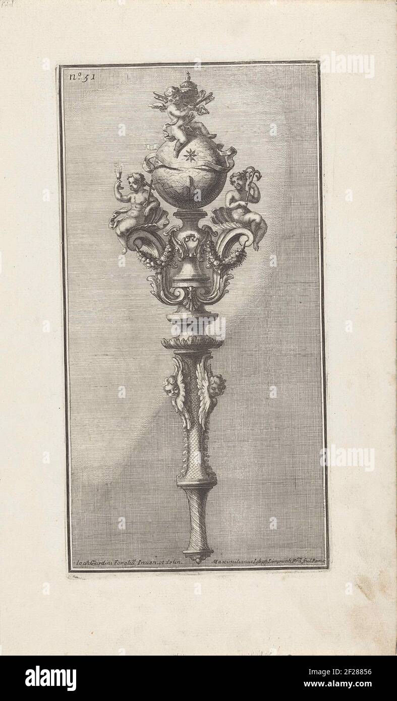 Scepter with the coat of arms of Pope Clemens XI and two putti that ...