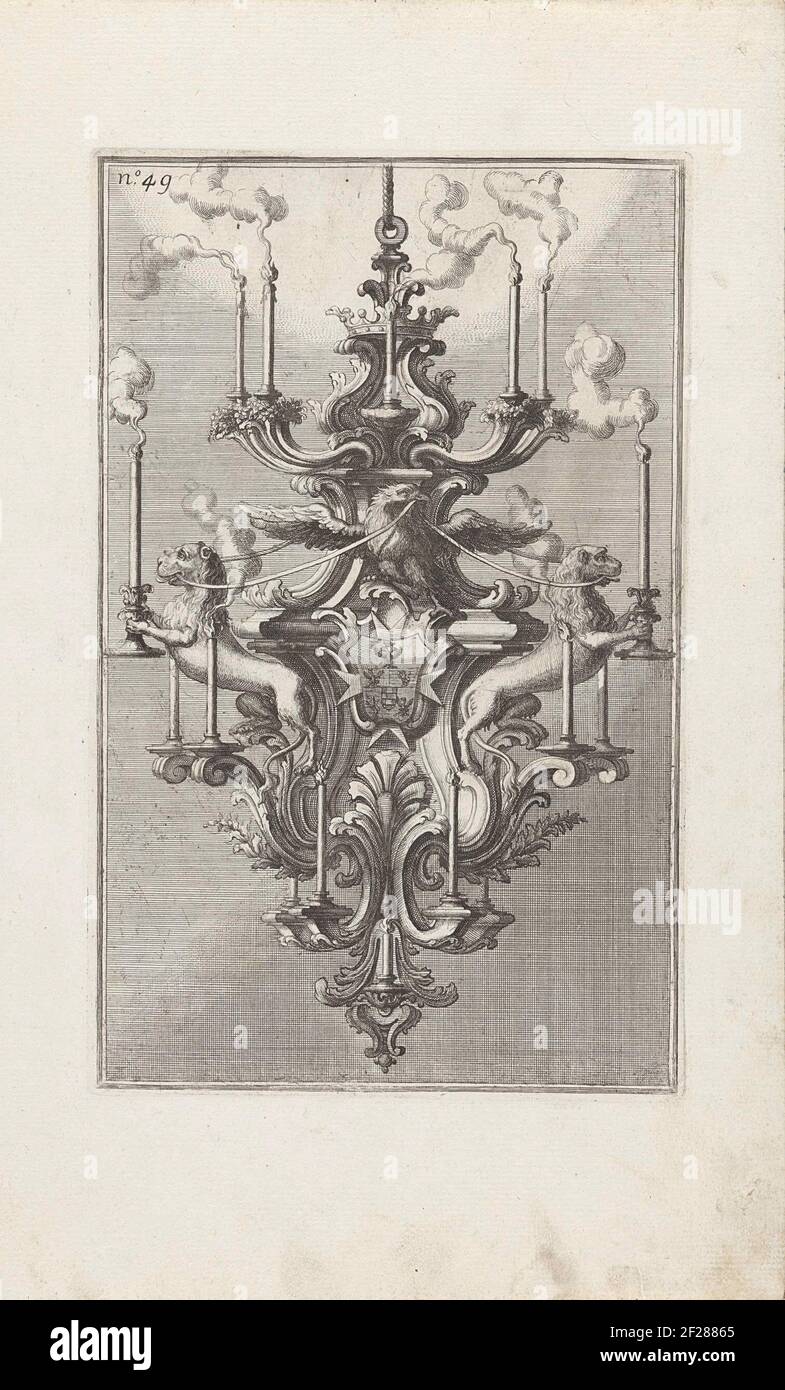 Chandelier with two lions, an eagle and a coat of arms; Various ...