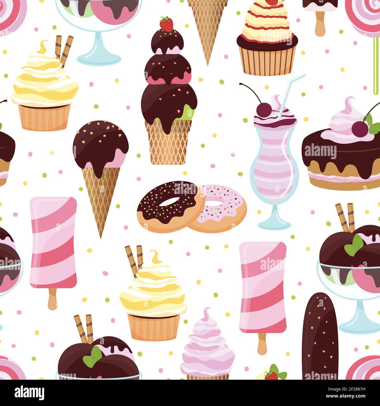 Colorful vector ice cream and sweets seamless background pattern with ...