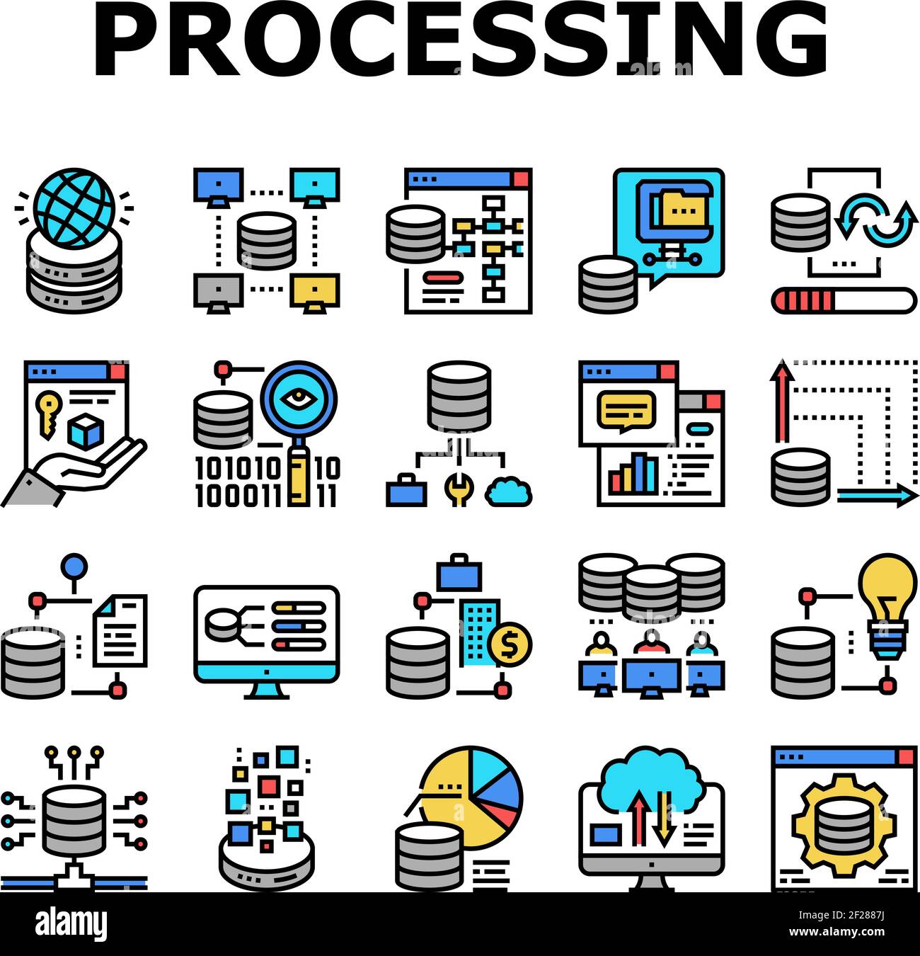 Digital Processing Collection Icons Set Vector Illustration Stock ...