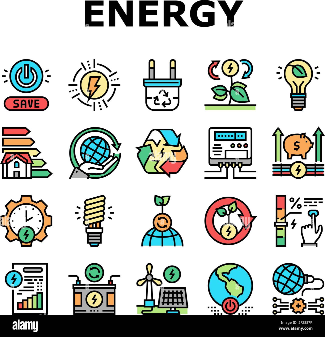 Energy Saving Tool Collection Icons Set Vector Stock Vector Image & Art ...
