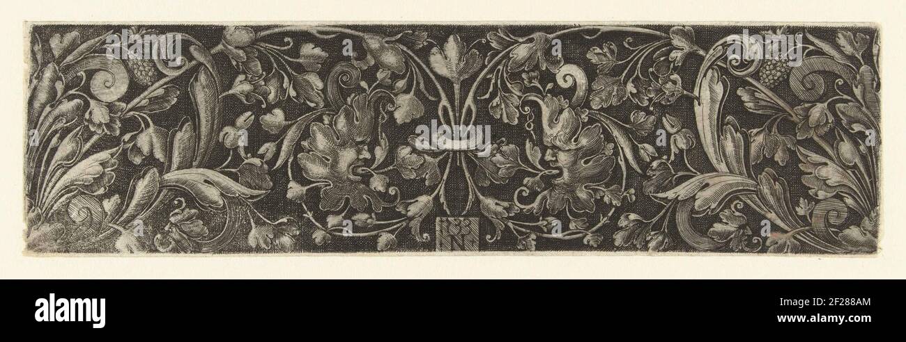 Two volutes of leaf raft, ending in a mascaron.fries. The volutes come ...